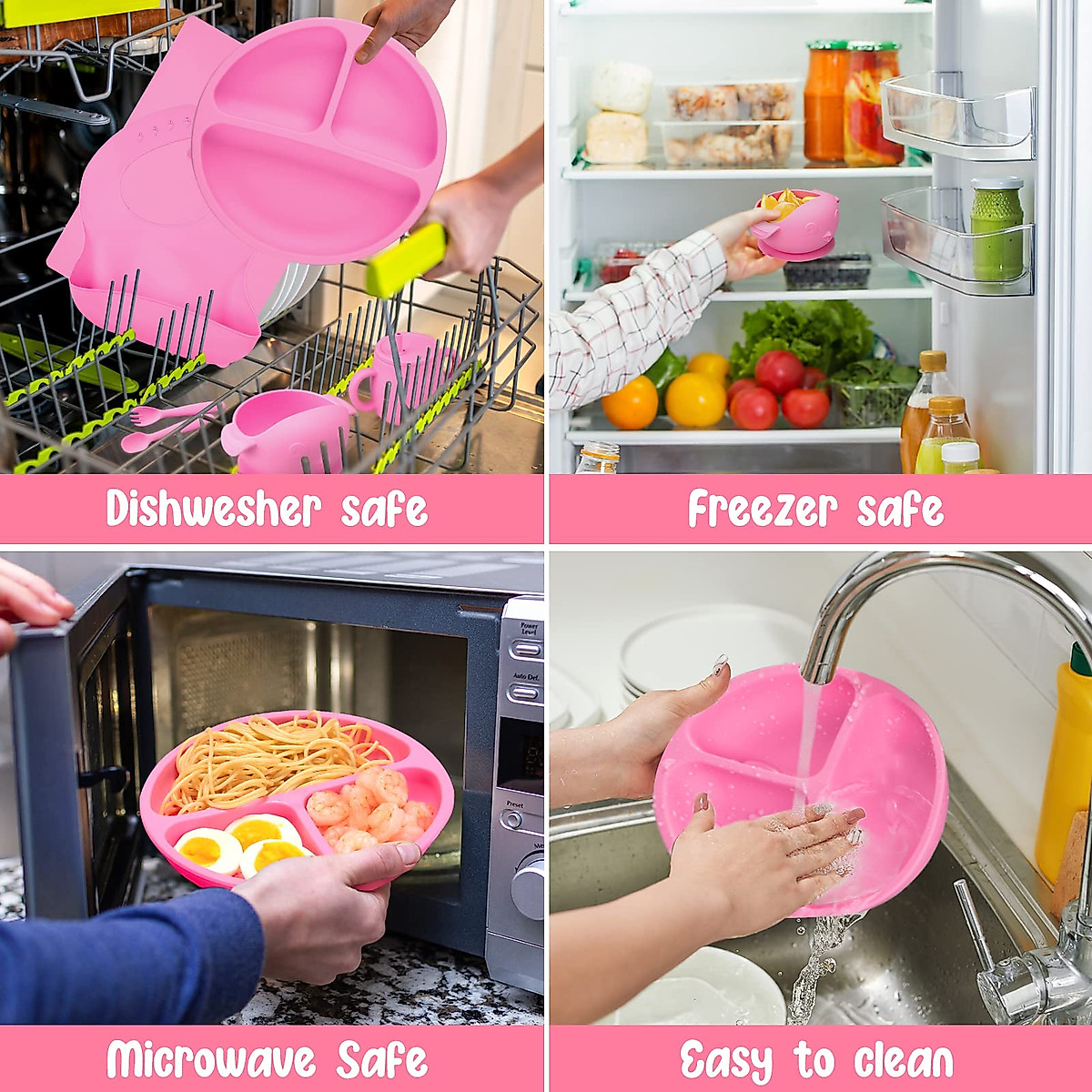 Cibeat Baby Feeding Utensils Set, 7 Pcs Silicone Toddler Eating Supplies - Adjustable Bibs, Suction Divided Plate, Placemat, Suction Bowls, Straw Sippy Cup, Etc - Baby Led Weaning Supplies