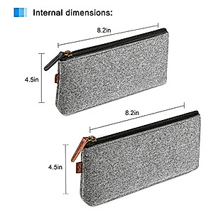 ProCase Pencil Bag Pen Case, Felt Students Stationery Pouch Zipper Bag for Pens, Pencils, Highlighters, Gel Pen, Markers, Eraser and Other School Supplies -2 Pack, Grey
