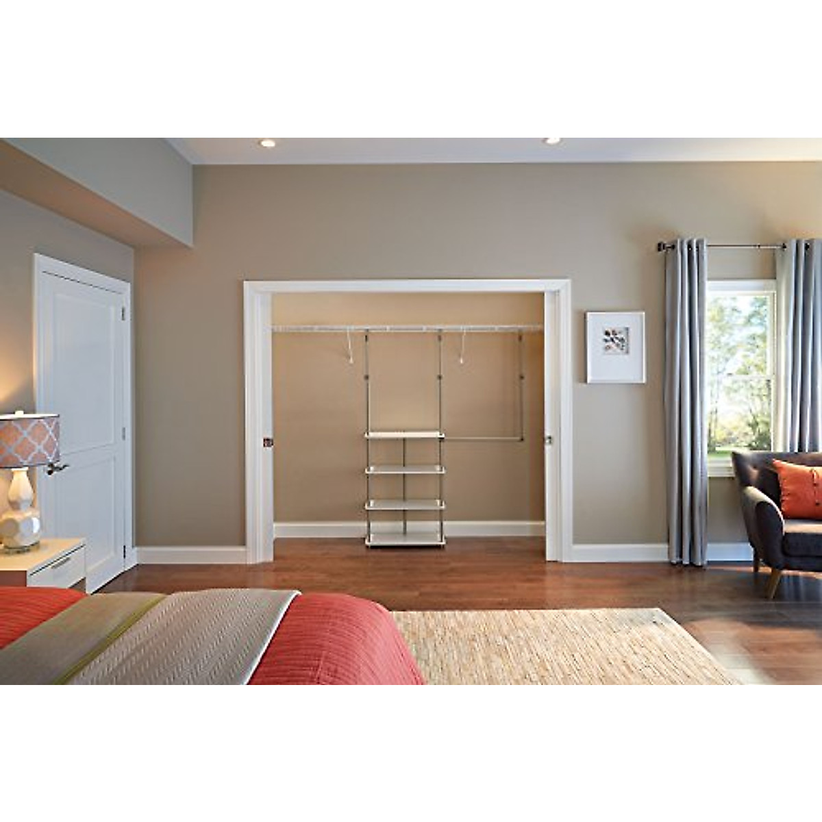 ClosetMaid 55300 Closet Maximizer with (4) Shelves & Double Hang Rod, Tool Free Add On Unit, White Finish,11.6 x 53 x 74 inches