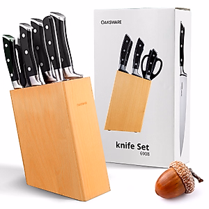 OAKSWARE Knife Sets, 8 Piece Knife Set for Kitchen with Block, German Stainless Steel Chef Knives Set with Ergonomic Handle