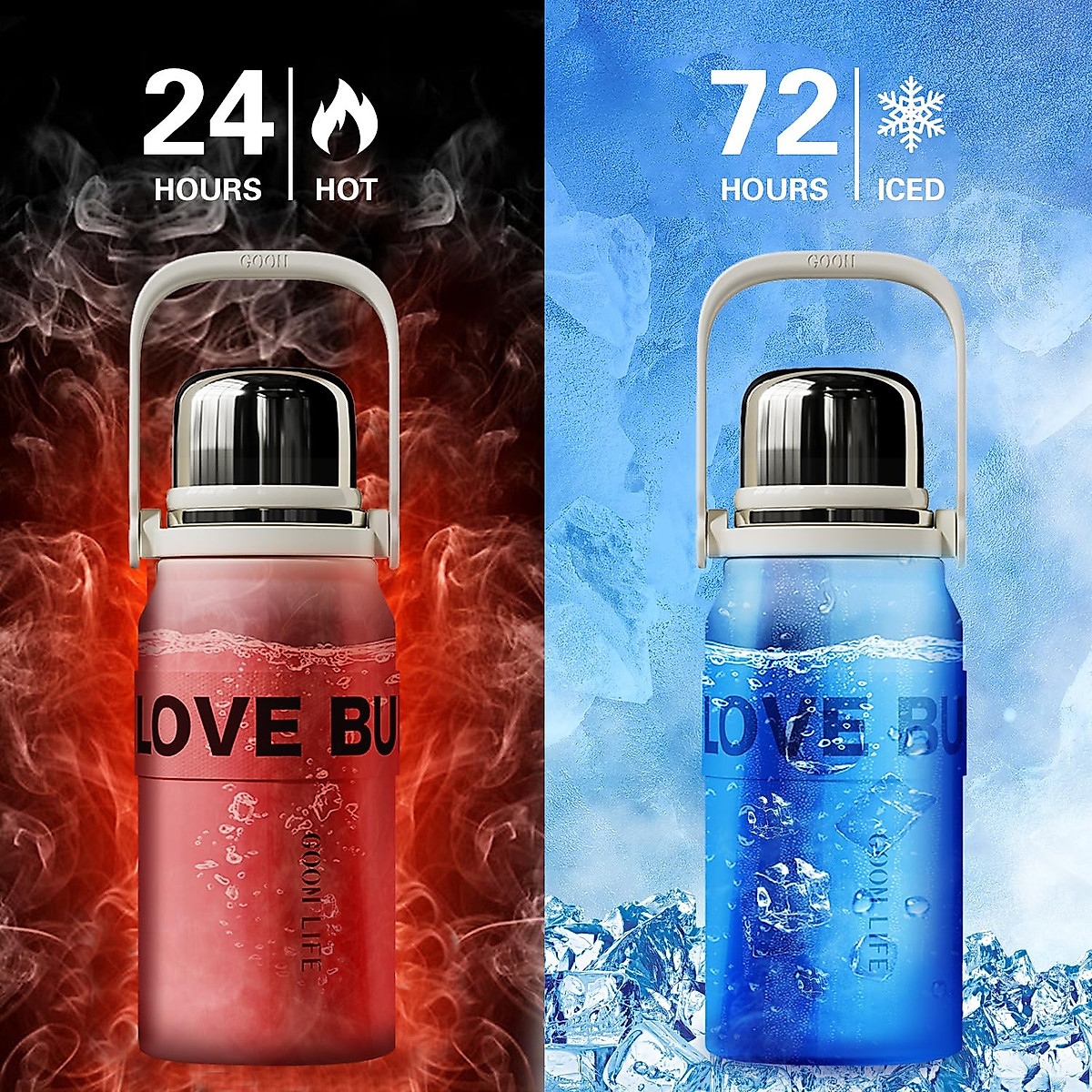 GOOM The Grip 32 oz Water Bottles for Hot and Cold Drinks,18/10 Stainless Steel Insulated Water Bottle with Lid, Carrying Strap,Strainer,7-Layer Insulation,Wide Mouth - White