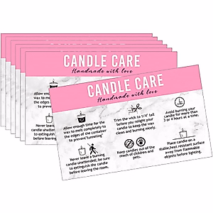 Handmade Candle Care Instruction Card, Card, for Makers Soy Bees Wax Coconut Essential Oils Black with White, 50 Pack 3.5 x 2 inches (Pink)