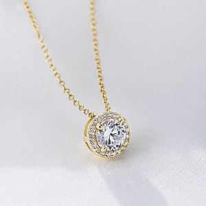 Hroevc Cubic Zirconia Solitaire Pendant Necklace for Women(Gold)