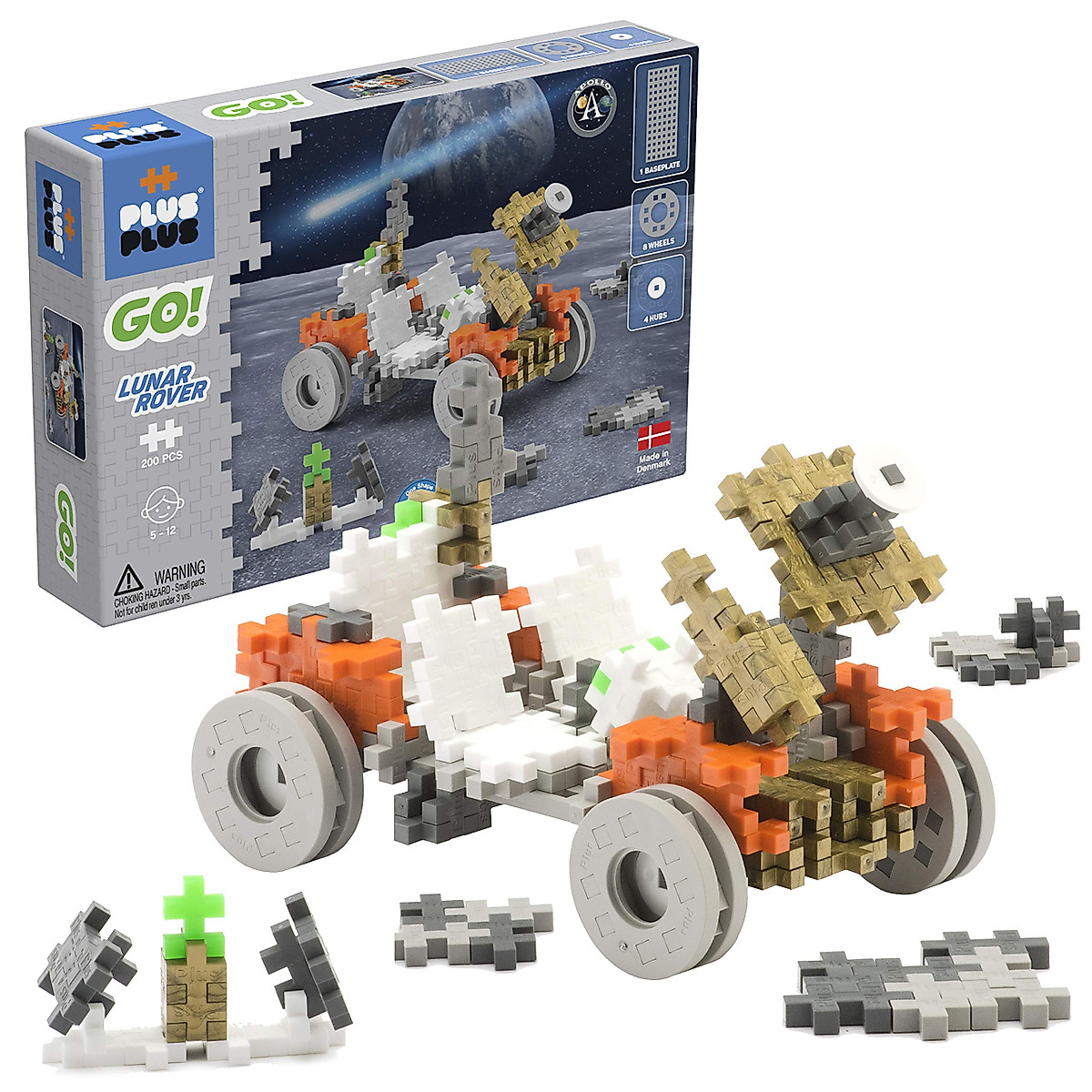 PLUS PLUS - GO! Lunar Rover - 200 Pieces - Model Space Vehicle Building Stem/Steam Toy, Interlocking Mini Puzzle Blocks for Kids