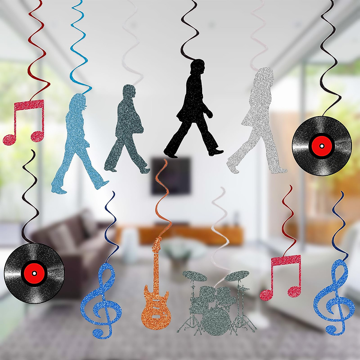 Rock and Roll Party Decorations 60s Retro Rock Music Party Streamers Hanging Swirls Decor 24Pcs Party Ceiling Decor Banner Supplies Event Birthday Party Decor