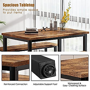 Hooseng Dining Table Set with Two Benches, Kitchen Table and Chairs for 4-6 Persons, 47in Space-Saving Bench Style Dining Table Set Furniture w/Heavy Duty Sturdy Metal, Easy Assemble, Rustic Brown