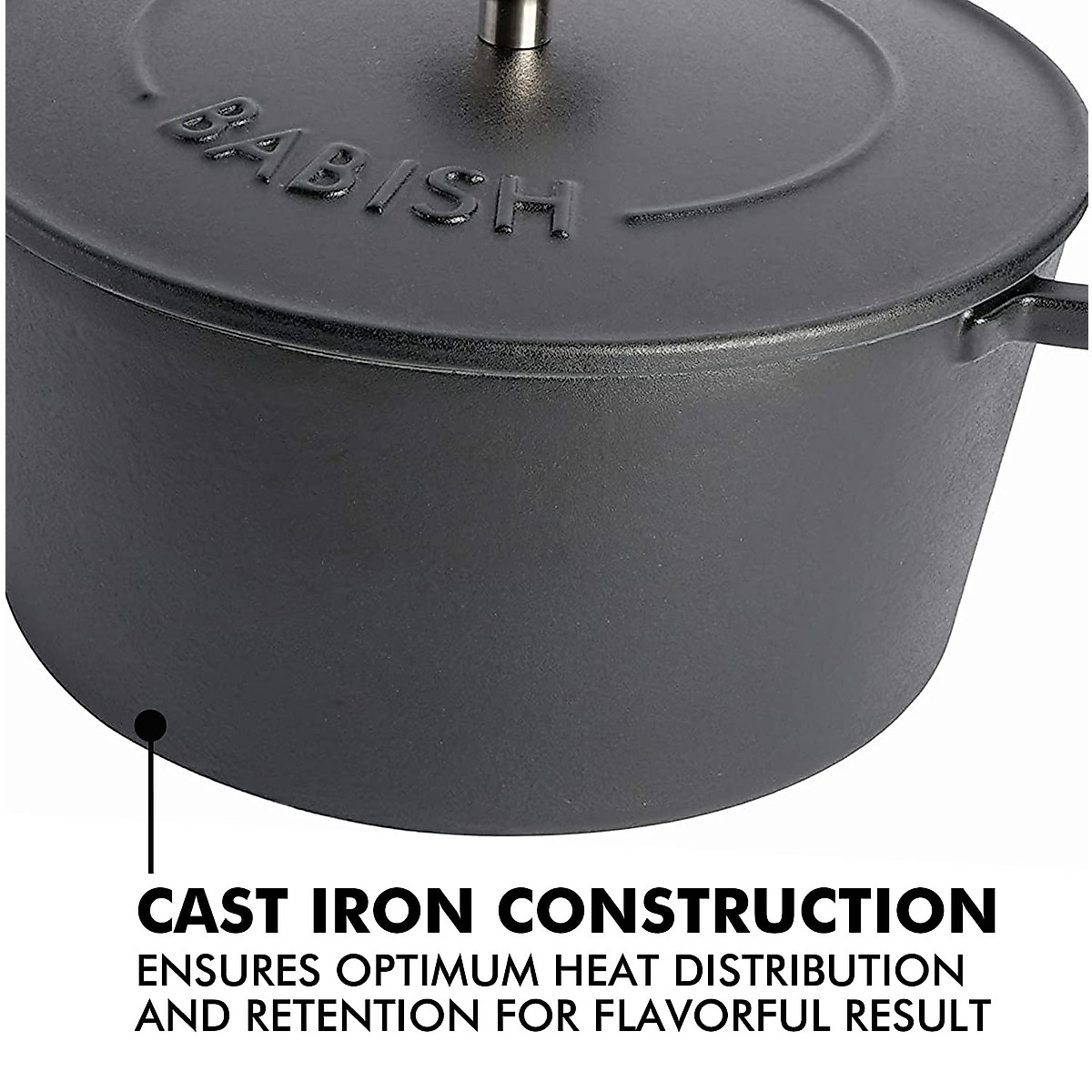 Babish Round Enamel Cast Iron Dutch Oven w/Lid, 6-Quart, Matte Black