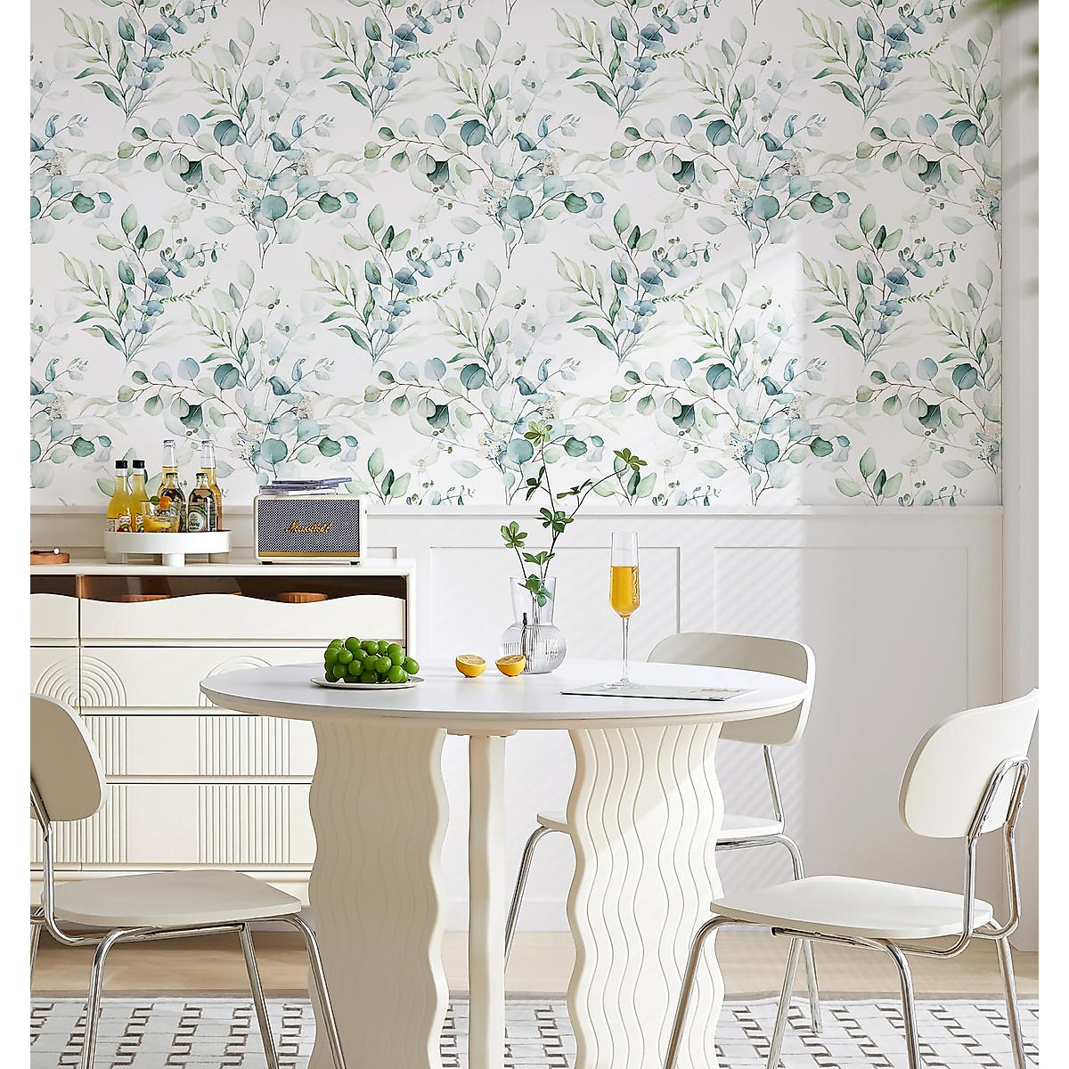 HAOKHOME Peel and Stick Wallpaper Boho Green/White Eucalyptus Leaf Floral Wall Mural Home Nursery Decor Renter Friendly Wallpaper 17.7in x 78.7in