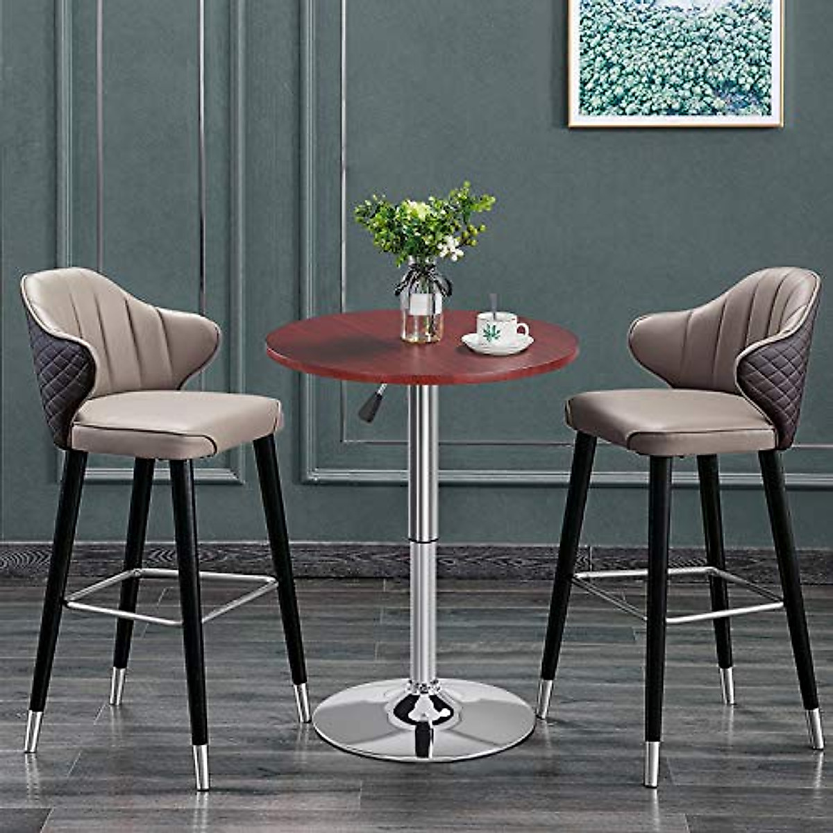 Yaheetech Height Adjustable Round Pub Table Counter Bar MDF Top Table 360 Degree Swivel Bar Tables Tall Cocktail Tables Bistro Table, Mahogany