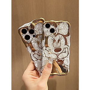 Filaco Cute Case for iPhone 14 Pro Max, Curly Wave Frame Shape Minnie Glitter Cover, Slim Thin Full Camera Lens Protection Case for Women & Girls