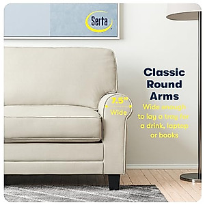 Serta Copenhagen Rolled Arm, Easy Care Polyester, Soft Pillow Back, Pocket Coil Seat Cushions, Removable Covers, Loveseat or Couch for Small Spaces, Living Rooms or Bedrooms, 73" Sofa, Buckwheat