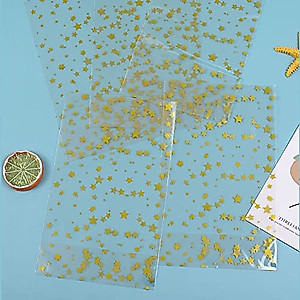 Gold Cellophane Bags,Star Cellophane Treat Bags with Twist Ties,Thick Plastic Small Cello Bags for Bakery,Cookies, Dessert Candy Buffet Supplies (50 Pack)