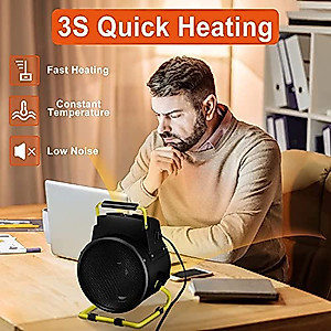 Outdoor Patio Heater, Portable Electric Garage Heaters with Thermostat, 3S Fast Heating, Super Long Cord, 3 Modes, Small Fan Heaters for Greenhouse, Indoor, Office, Outside, Tent, Outdoor Space Heater