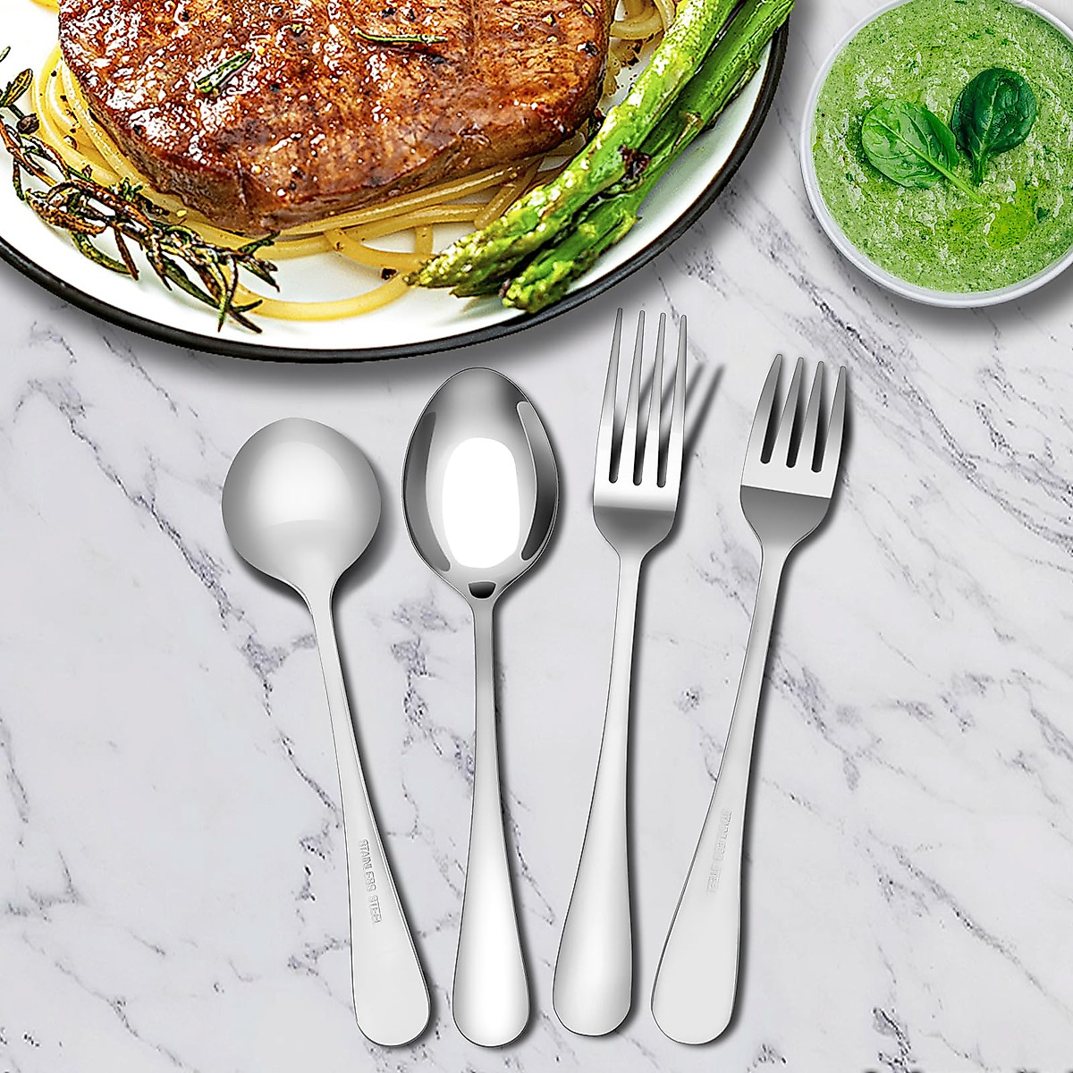 LAZAHOME 36-Piece Fork and Spoon Silverware Set, Food-Grade Stainless Steel Fork And Spoon Silverware for Camping, Kitchen, Restaurant, BBQ, Mirror Polished, Dishwasher Safe