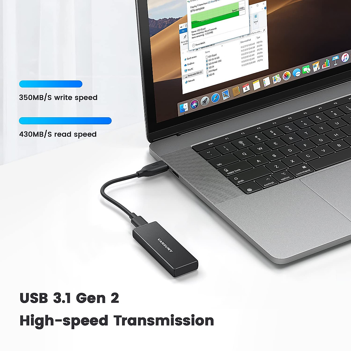 Vansuny 500GB USB 3.1 Portable External SSD, 430MB/s High-Speed USB C Mini Metal Portable External Solid State Drive for PC, Laptop, Phones and More