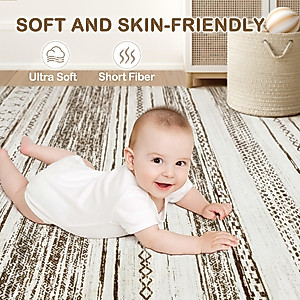 Area Rug Living Room Rugs - 9x12 Washable Large Soft Neutral Boho Moroccan Bohemian Farmhouse Rug Indoor Floor Carpet for Bedroom Under Dining Table Home Office Decor - Cream Brown