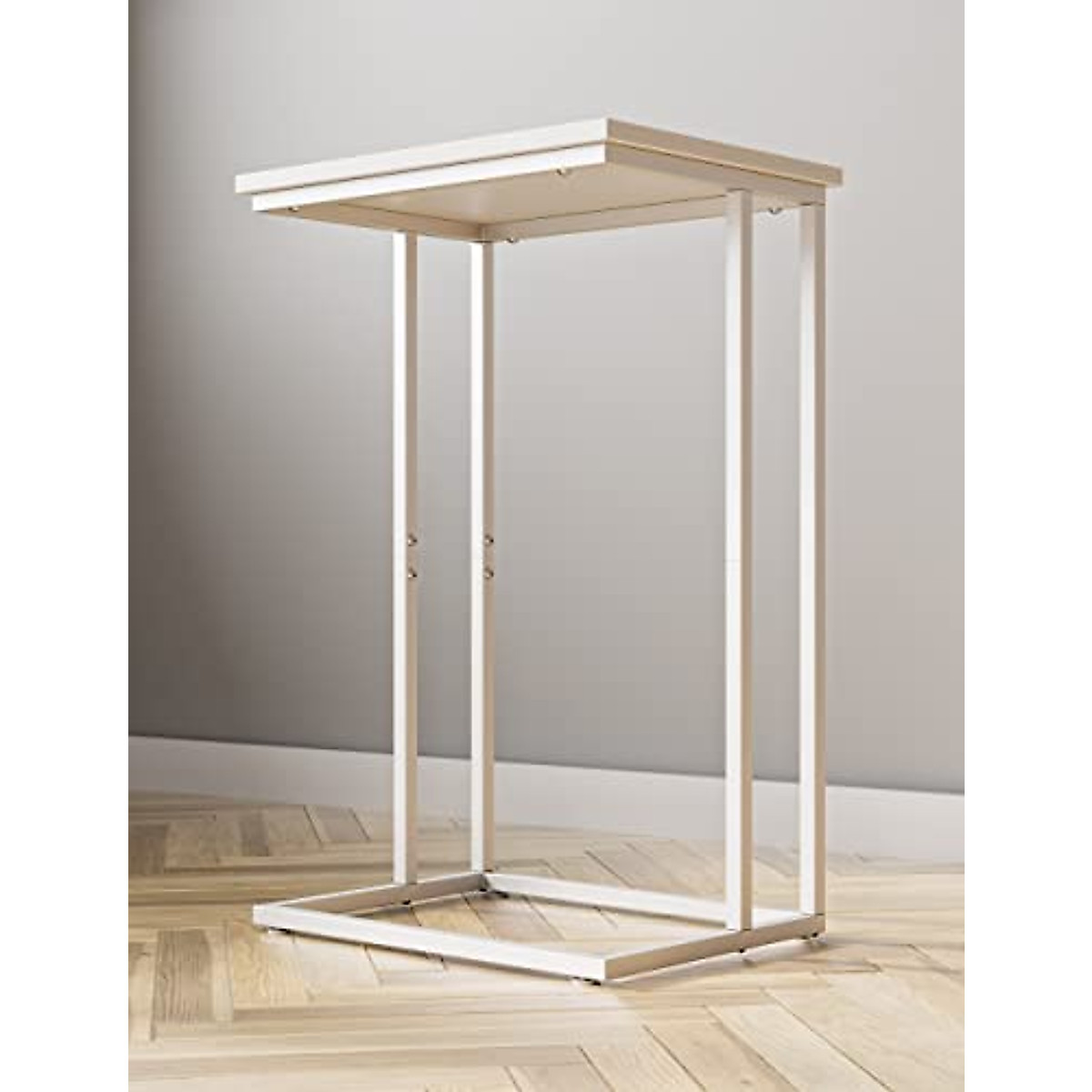 Innerjoin Wide C Side Table,C Couch Table with Metal Frames, Small Snack End Table for Couch and Bed, Retro Laptop C Table, Living Room and Bedroom, Industrial Style, White