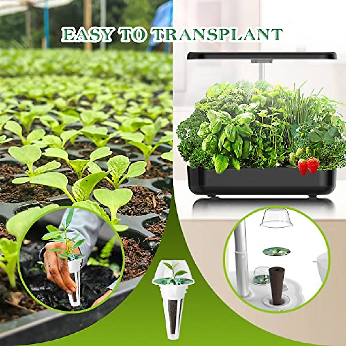 Kweiugfi Hydroponic Garden Supplies Accessories,Gardening System Indoor Outdoor,Seed pod kit 50 Pieces Grow Baskets,Transparent Insulation Lids, Plant Grow Sponges,Labels for Seed Starting System