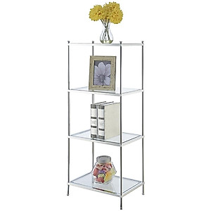 Pemberly Row Modern Four-Tier Tower/Clear Glass with Chrome Metal
