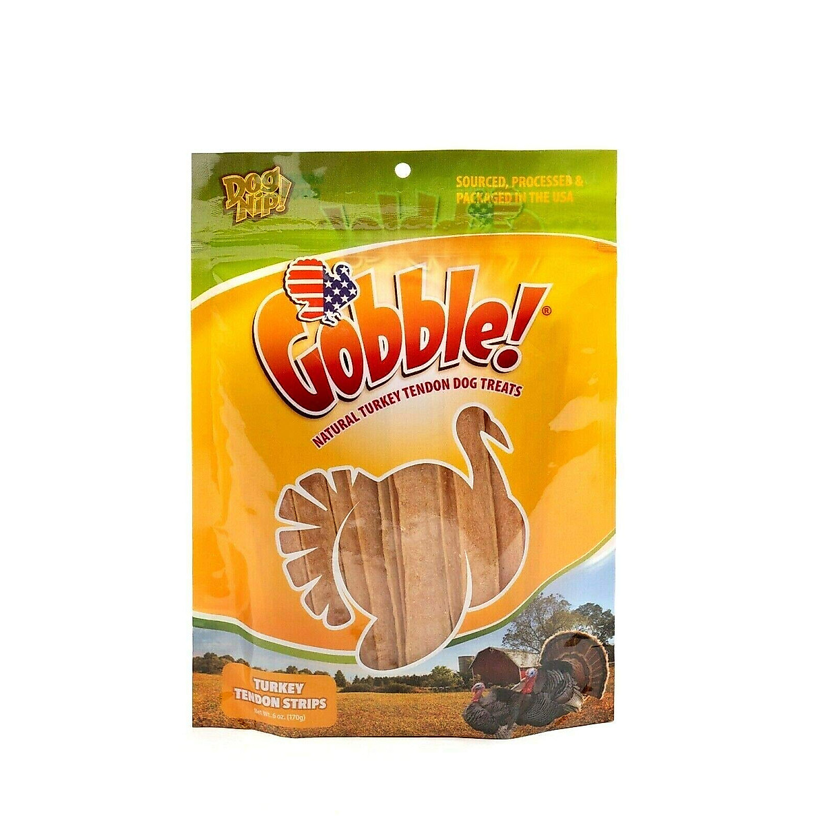Gobble! 6-Inch Turkey Tendon Strips for Dogs, 6 oz. (170g) Reseal Value Bag, Made in USA, All-Natural Hypoallergenic Dog Chew Treat | Sourced, Processed & Packaged in The USA | (45-50 Pieces)