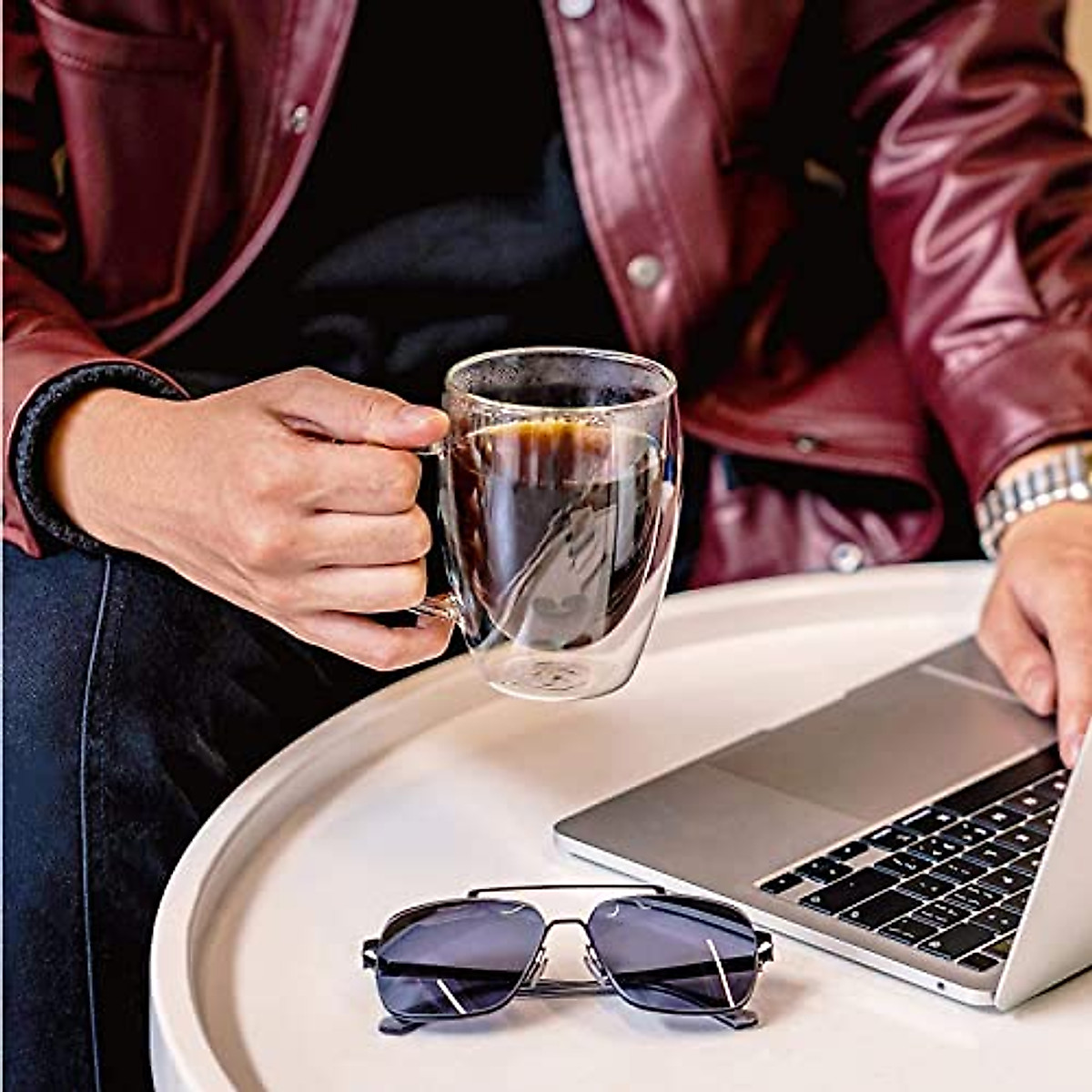 Top-spring Double Wall Glass Coffee Mugs, Clear Glass Coffee Cups with Handles - Set of 4 Double Wall Insulated Coffee Mug Tea Latte Espresso Cups (12oz, Clear)