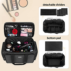 BAFASO Large Makeup Bag Cosmetic Bag with Removable Dividers, Travel Makeup Case Holds Cosmetics and Hair Supplies, Black