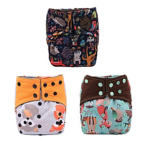 3 AIll in One Night AIO Cloth Diaper Nappy Sewn in Insert Reusable Washable (Sushi Pineapple)