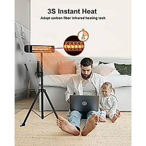 MAXOAK Infrared Patio Heater 1500W Electric Space Heater, Outdoor&Indoor Heater,IP65,Tip-over Protection,Remote Control,Stand/Wall/Ceiling Mounted for Bedroom,Balcony,Courtyard, Garage