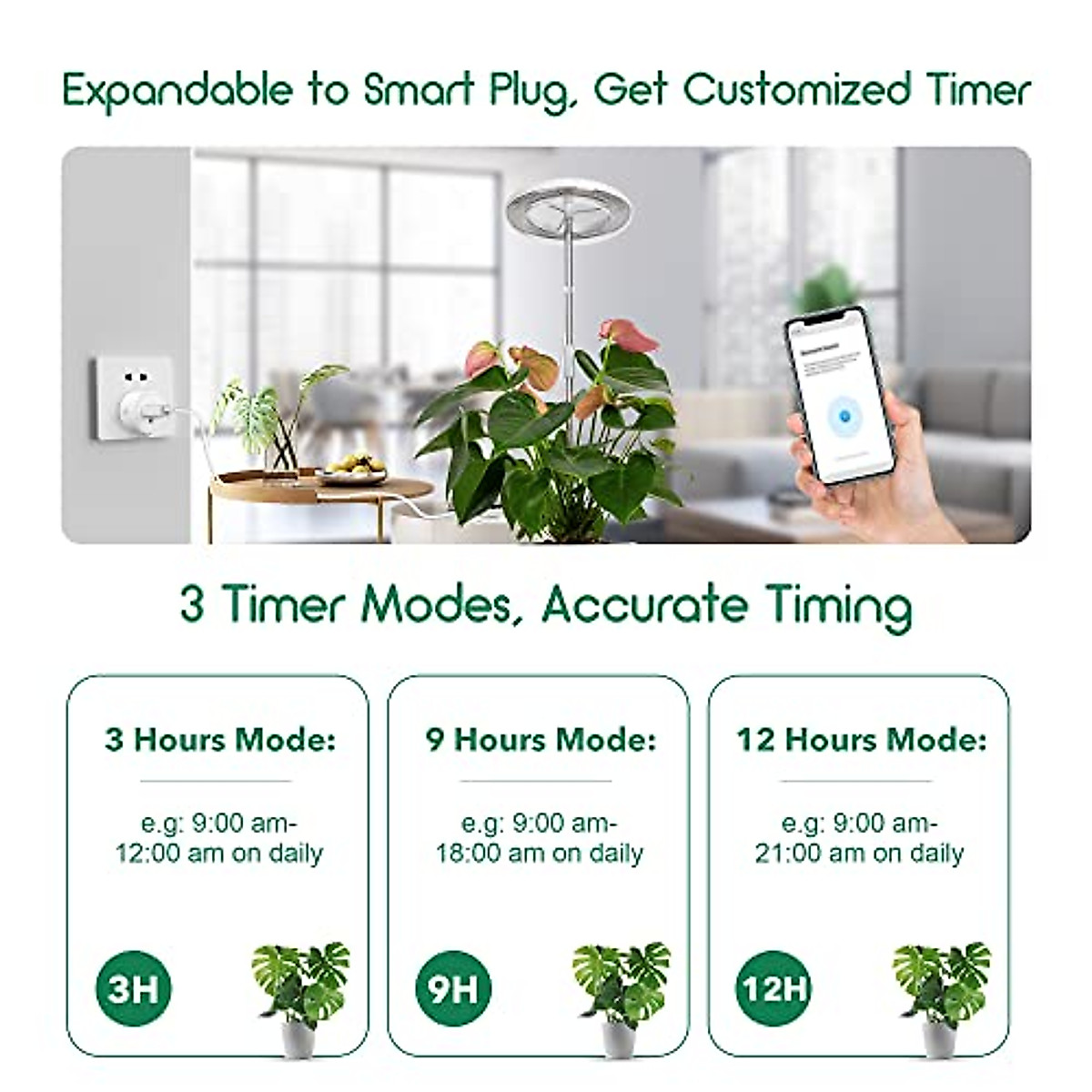eWonLife Grow Lights for Indoor Plants, Plant Lamp Full Spectrum for Growing, 2 Pack, Height Adjustable with 3/9/12H Auto Timer, 3 Spectrum Modes with 72 LEDs