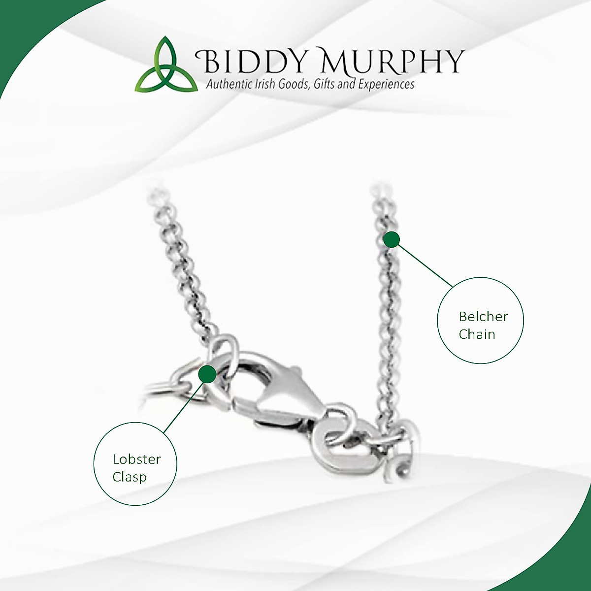 Biddy Murphy Saint Brigid Celtic Cross Pendant Necklace 925 Sterling Silver and Connemara Marble Inlay, Authentic Irish Jewelry Imported from Ireland,18" Length, 7/8" x 1 1/14" Inch