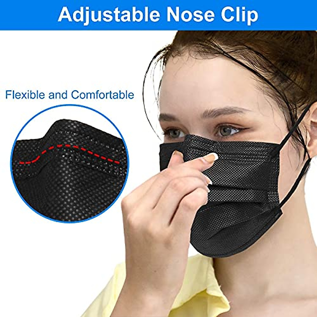 PhiFA 100Packs Black Disposable Face Masks 3 Ply Filter Protection Mask Suitable for Home School Office and Outdoor (Black)