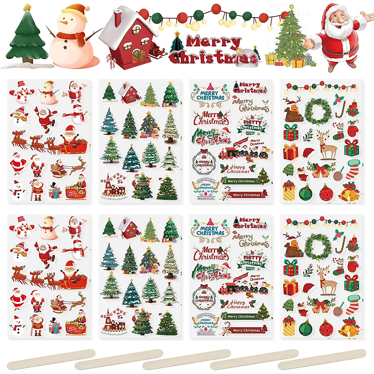 WANDIC 16 Sheets Rub On Transfer Stickers, Christmas Theme Stickers Aesthetic Decor Transfer Stickers for Scrapbook Journal Planner Album,4 * 6in