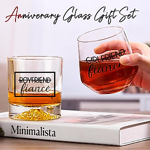 TrophyToast Engagement Gifts for Couples 2pcs wine glasses set- Newly engagement couple gifts, Fiance Fiancee Gift for Him and Her, Engaged Party gifts for Bridal Wedding Gifts