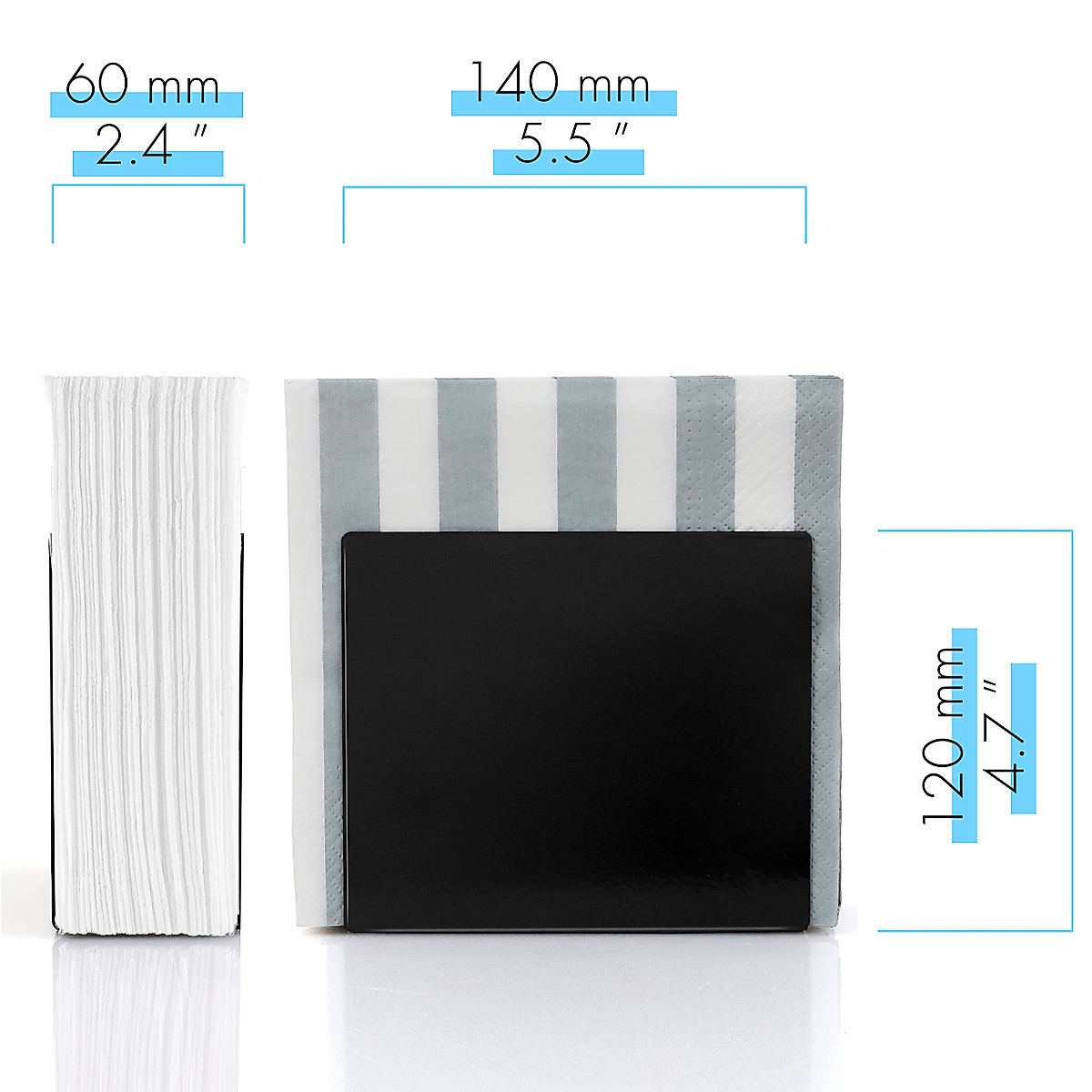 Modern Glossy Metal Napkin Holder - Black Napkin Holders For Table - Napkin Holders for Paper Napkins - Kitchen Napkin Holder - Kitchen Accessories - Restaurant and Bar Decor