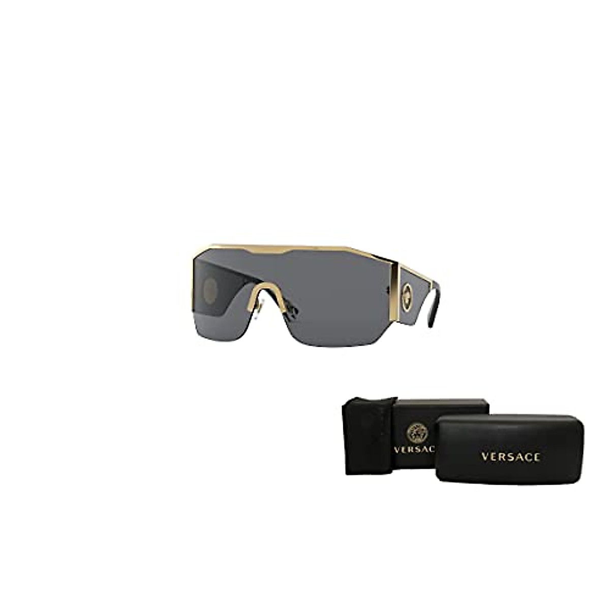 Versace VE2220 100287 41MM Gold/Dark Grey Irregular Sunglasses for Men + BUNDLE with Designer iWear Eyewear Kit