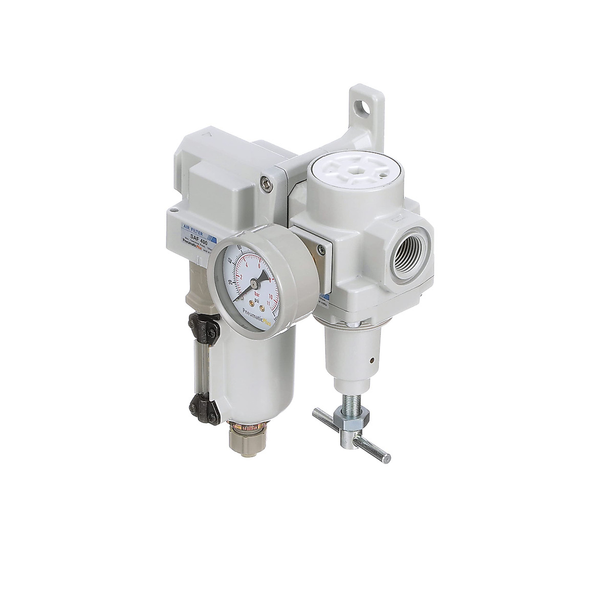 PneumaticPlus SAU420T-N04G-MEP Compressed Air Filter Regulator Combo 1/2" NPT -T-Handle, Manual Drain, Metal Bowl