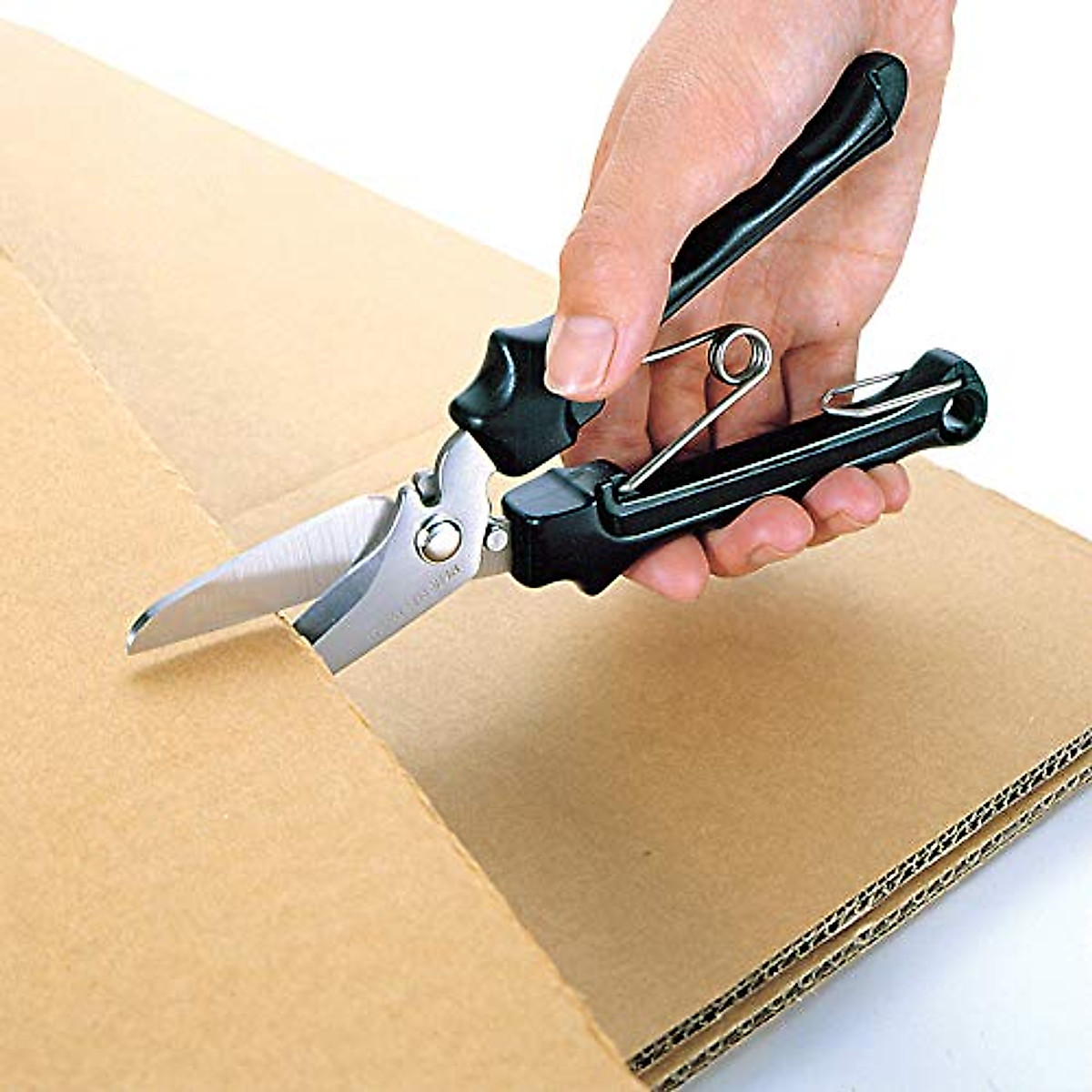 CANARY Metal Cutting Scissors with Wire Cutter 7.6" [Straight], Made in JAPAN, All-Purpose Heavy Duty Hand Shears, Japanese Stainless Steel Blade, Spring Loaded Handle, Black