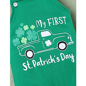 Baby Boy My First St Patricks Day Outfits Bow Gentleman Striped Top Lucky Clover Overalls Set 3PC 3-6 Months