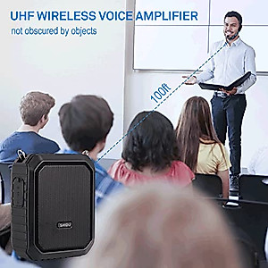 Bluetooth Voice Amplifier Wireless Mic, Waterproof Wireless Microphone and Speaker Set, 18W Personal Mic Headset for Speaking, Rechargeable Megaphone Portable Pa System for Teachers Black