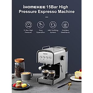 Ihomekee Espresso machine, CM6822 15 Bar Coffee Maker for Cappuccino and Latte Maker With Milk Frother, Removable Water Tank, Fast Heating Coffee Machine for Home, Office