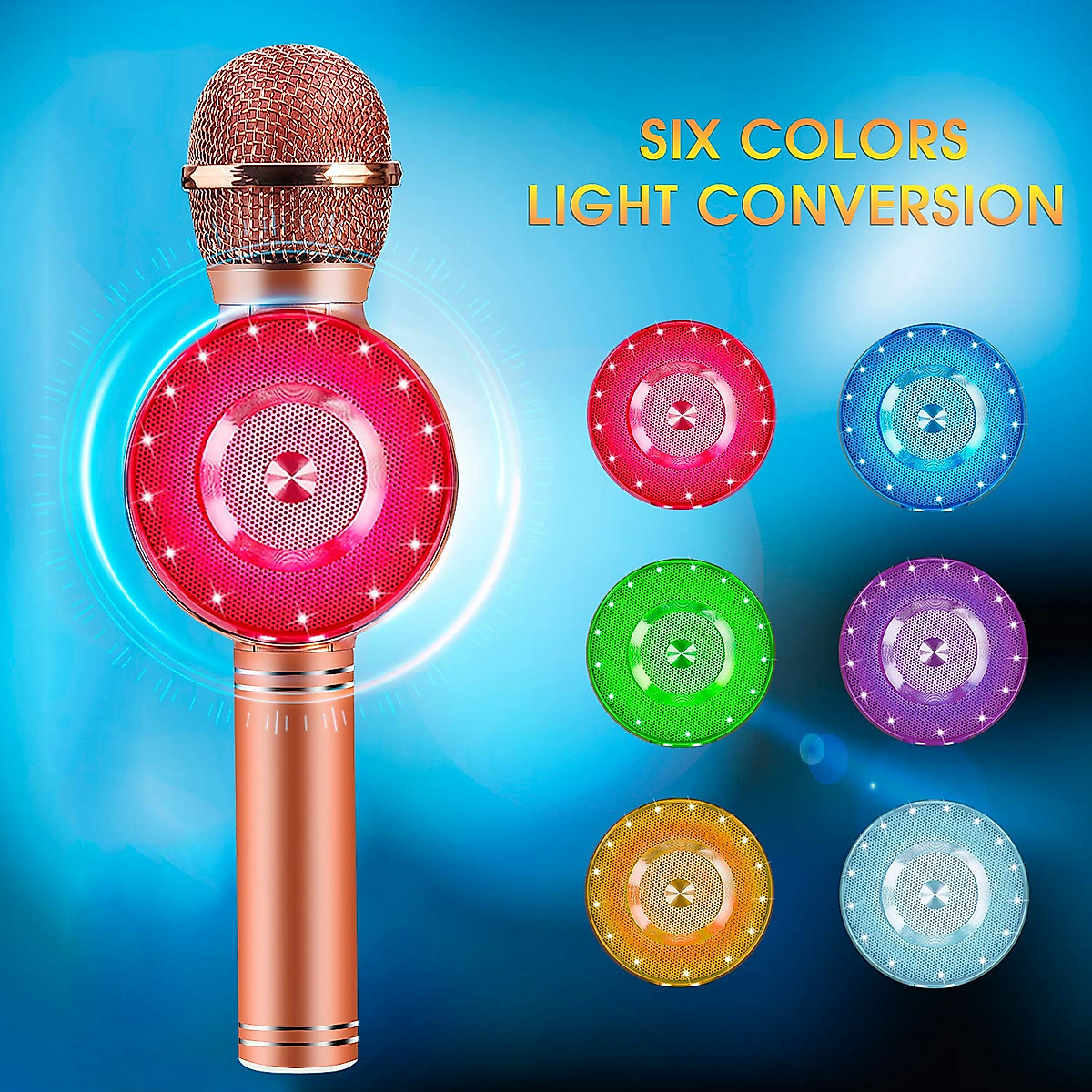 FISHOAKY Karaoke Microphone, Kids Karaoke Machine Portable Mic Player Speaker with LED for Christmas Birthday Home Party KTV Outdoor
