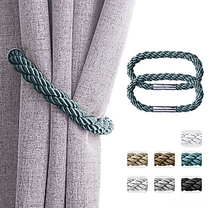 BGment Strong Magnetic Curtain Tiebacks Convenient Decorative Weave Rope Curtain Holdbacks for Home Office Window Draperies, 2 Pack, Teal