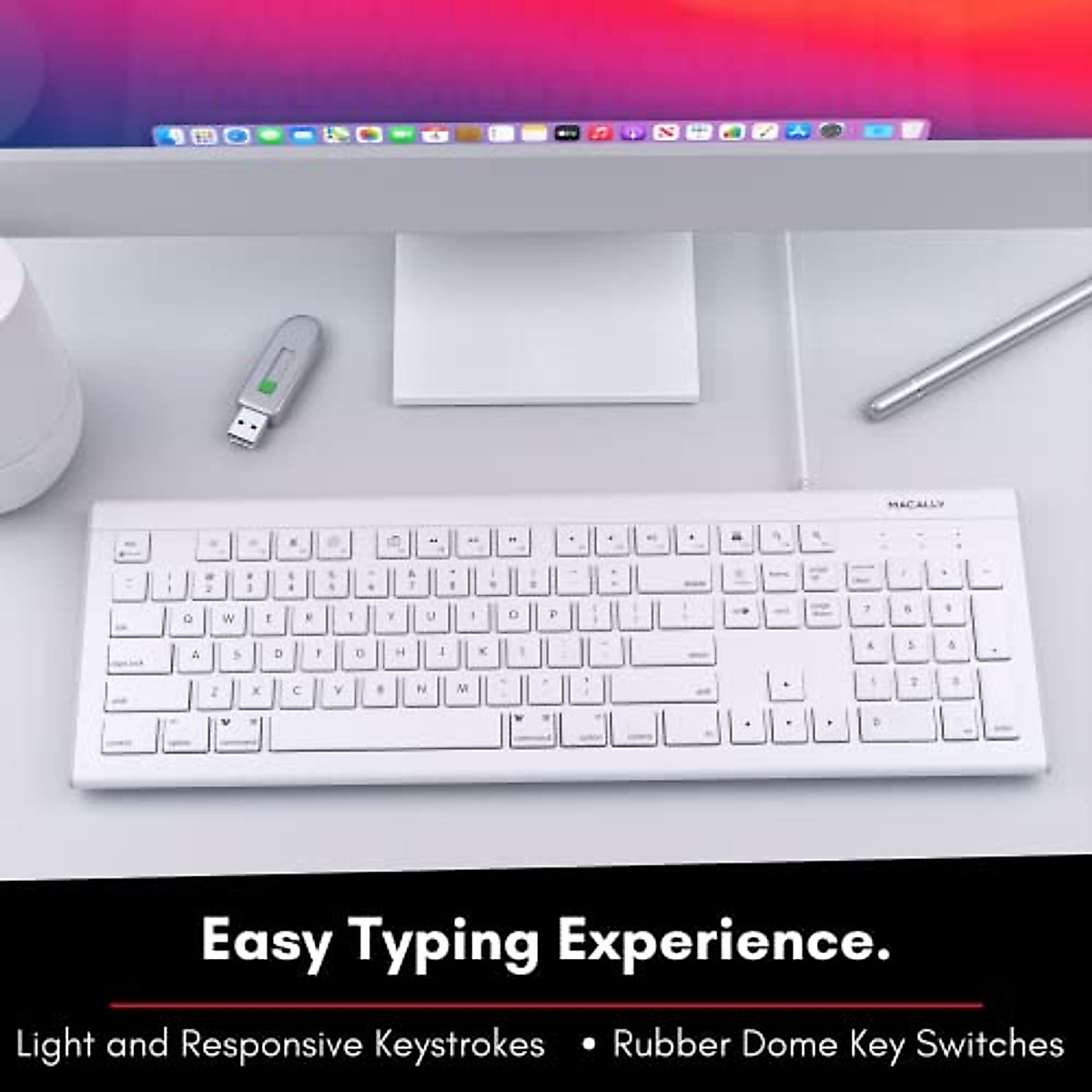 Macally Full Size USB Wired Keyboard for Mac and PC - Plug & Play Wired Computer Keyboard - Compatible Apple Keyboard with 15 Shortcut Keys for Easy Controls & Navigation of Macbook Pro/Air, iMac