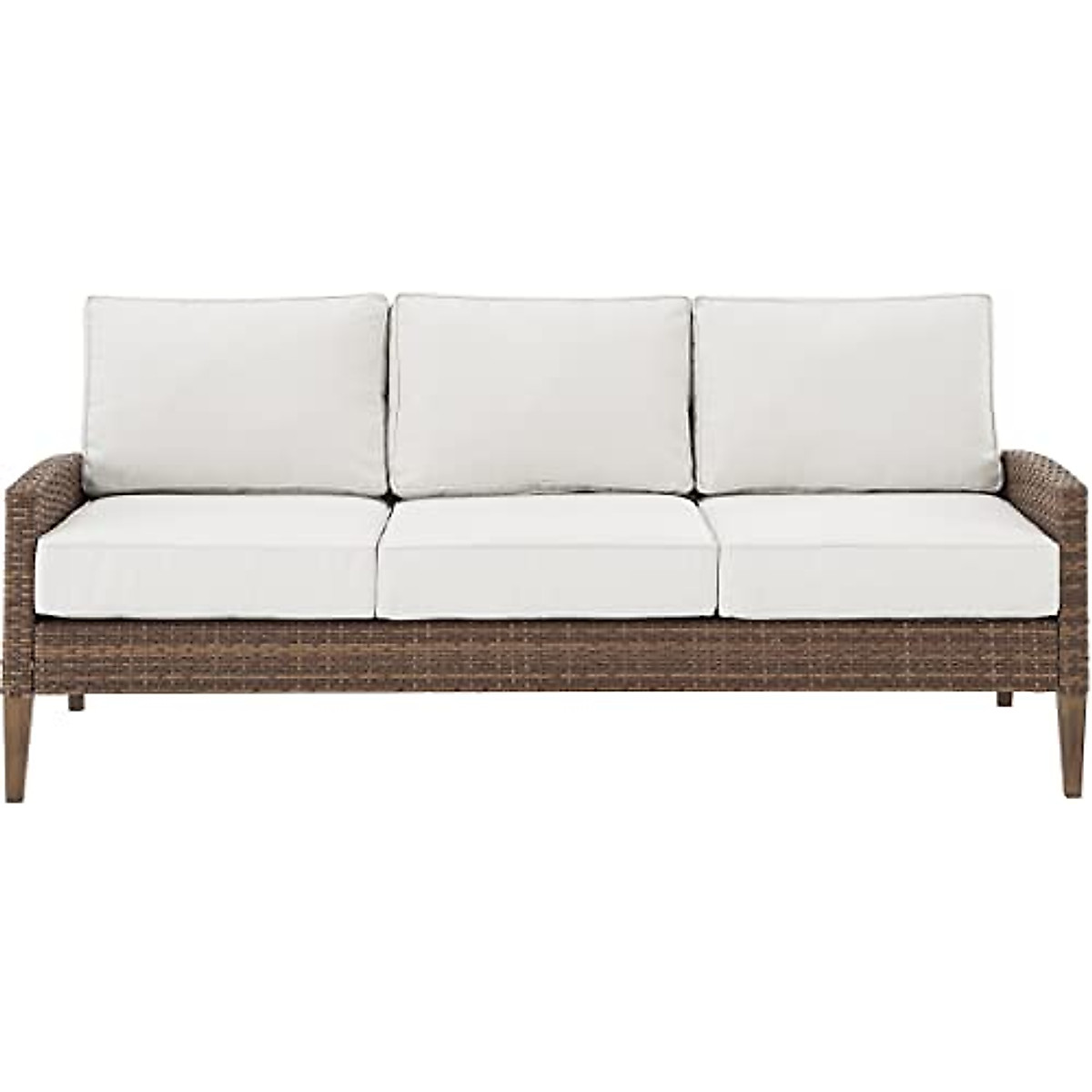Crosley Furniture Capella Wicker Outdoor Sofa, 3-Person Patio Couch for Porch, Deck, Backyard, Brown with Creme Cushions