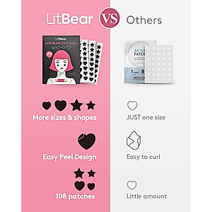 LitBear Acne Patch Pimple Patch, Black Star & Heart Shaped Acne Absorbing Cover Patch, Hydrocolloid Acne Patches For Face Zit Patch Pimple Sticker Acne Dots, Tea Tree Oil + Centella (108 Count)