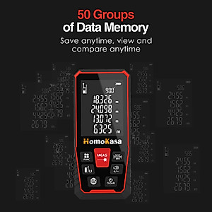 Laser Measure 165ft, Digital Laser Distance Meter, Portable Handle Digital Measure Tool 50M, Range Finder, Electronic Angle, Larger Backlit LCD 2.4in, IP54, Black/Red