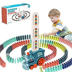 B-Qtech Domino Train Toy Set for Kids - 80pcs, Domino Blocks Set Building and Stacking Toy Creative Kids Games Gift Dominoes for Boys Girls Ages 3-8