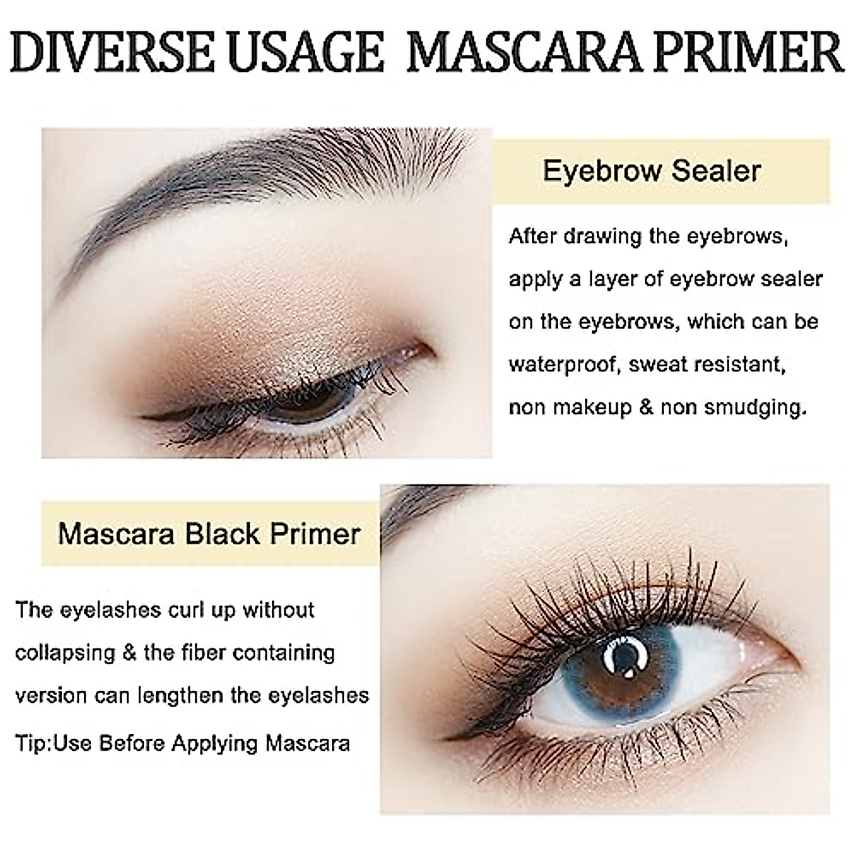 Rosarden Thrive Mascara Primer, Telescopic Waterproof Clear Mascara, Eyelash Primer Before Natural Smudge Proof Eyebrow Raincoat, Defining & Curling Topcoat, No Clumping Lash 0.0353 Ounce, 1Pack