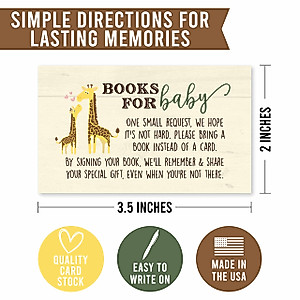 25 Books For Baby Shower Request Cards - Giraffe Baby Shower Invitation Inserts, Book Request Baby Shower Guest Book Alternative, Bring A Book Instead Of A Card, Baby Shower Book Request