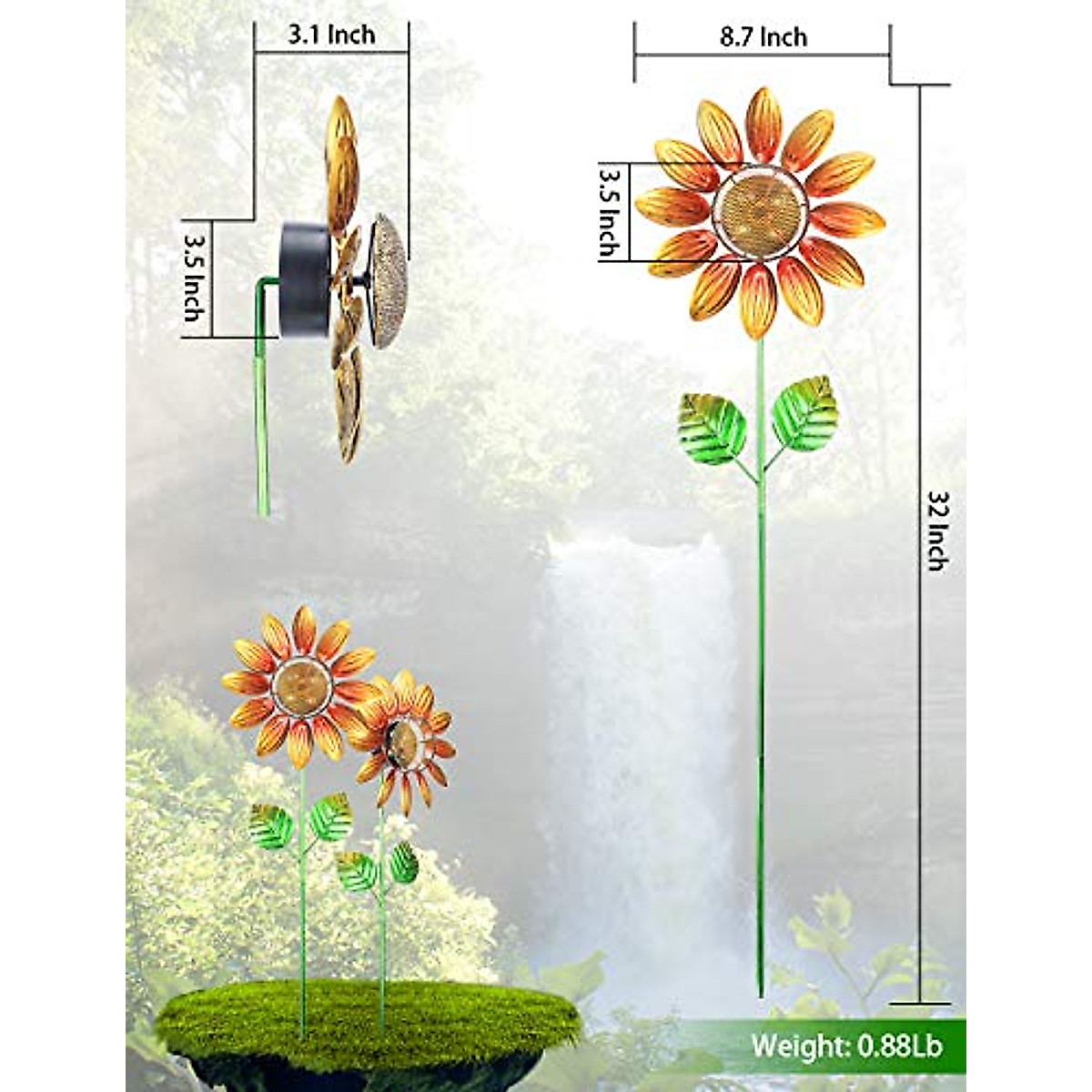 MUMTOP Solar Wind Spinner 33 Inch Sunflower Wind Sculptures for Garden Patio Courtyard Decoration